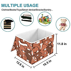 CaTaKu Cartoon Cow Animals Storage Bins with Lids and Handles, Fabric Large Storage Container Cube Basket with Lid Decorative Storage Boxes for Organizing Clothes