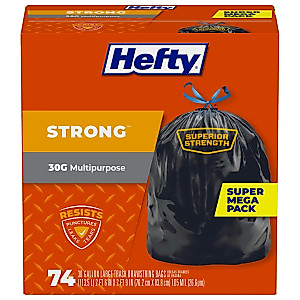 Hefty Strong Large Trash Bags, 30 Gallon, 74 Count