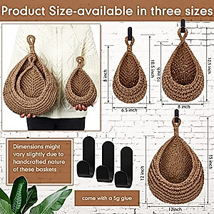 Teardrop Hanging Baskets , Onion Basket Coat Bohemian Storage Fruit Wall Hooks for Kitchen Wall Home Restaurant Garlic Vegetable Wall Planters, 3 Sizes (Linen)