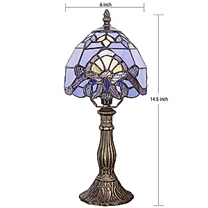 RHLAMPS Small Tiffany Lamp Mini Accent Table Lamp Blue Stained Glass Baroque Style Desk Memory Lamp Sympathy 6X14.6 Inch