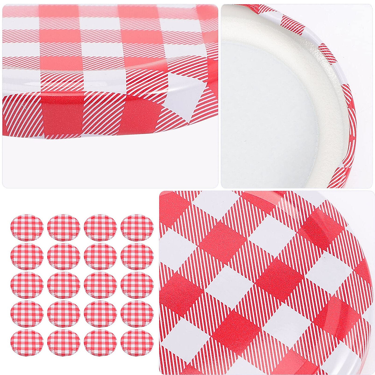 Lurrose 40pcs Mason Jar Lid Checkered Canning Lids for Wide Mouth Jars Regular Canning Lids Four Wide Mouth Food Jar Canning Lids Regular Honey Container Lid Jam Automatic Iron Sealing Cap