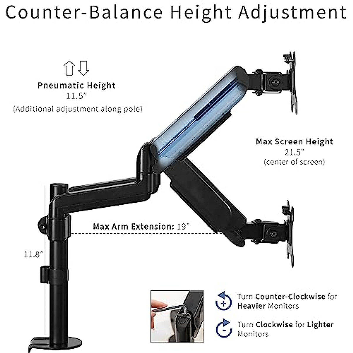 VIVO Dual Monitor Arm Mount for 17 to 32 inch Screens - Pneumatic Height Adjustment, Full Articulating Tilt, Swivel, Heavy Duty VESA Stand with Desk C-clamp and Grommet Option STAND-V002K