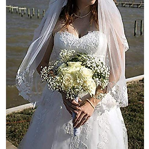 Ursumy Wedding Sequins Edge Veils for Brides 2 Tier Hip Fingertip Length Veil Sparkle Soft Tulle Bridal Lace Veils Hair Accessories with Comb (White)