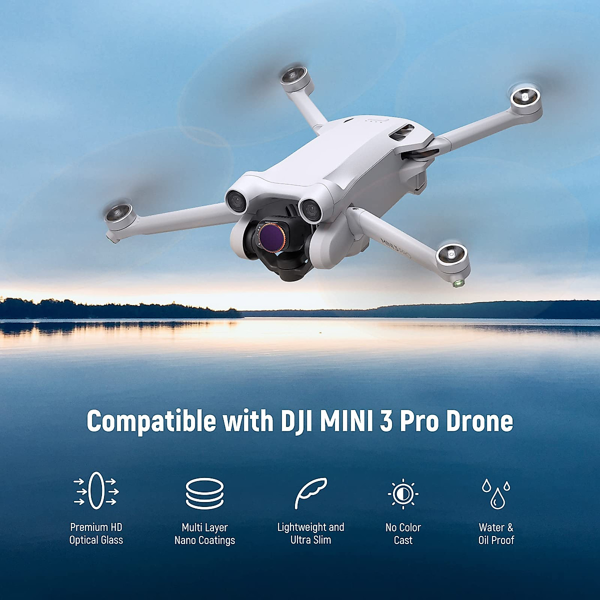 NEEWER Limited Variable ND Filter Kit Compatible with DJI Mini 3/Mini 3 Pro, 4 Pack ND2-ND32 (1-5 Stops)/ND64-ND512 (6-9 Stops)/CPL/UV Lens Filter with Multi Coated HD Optical Glass/Aluminum Frame