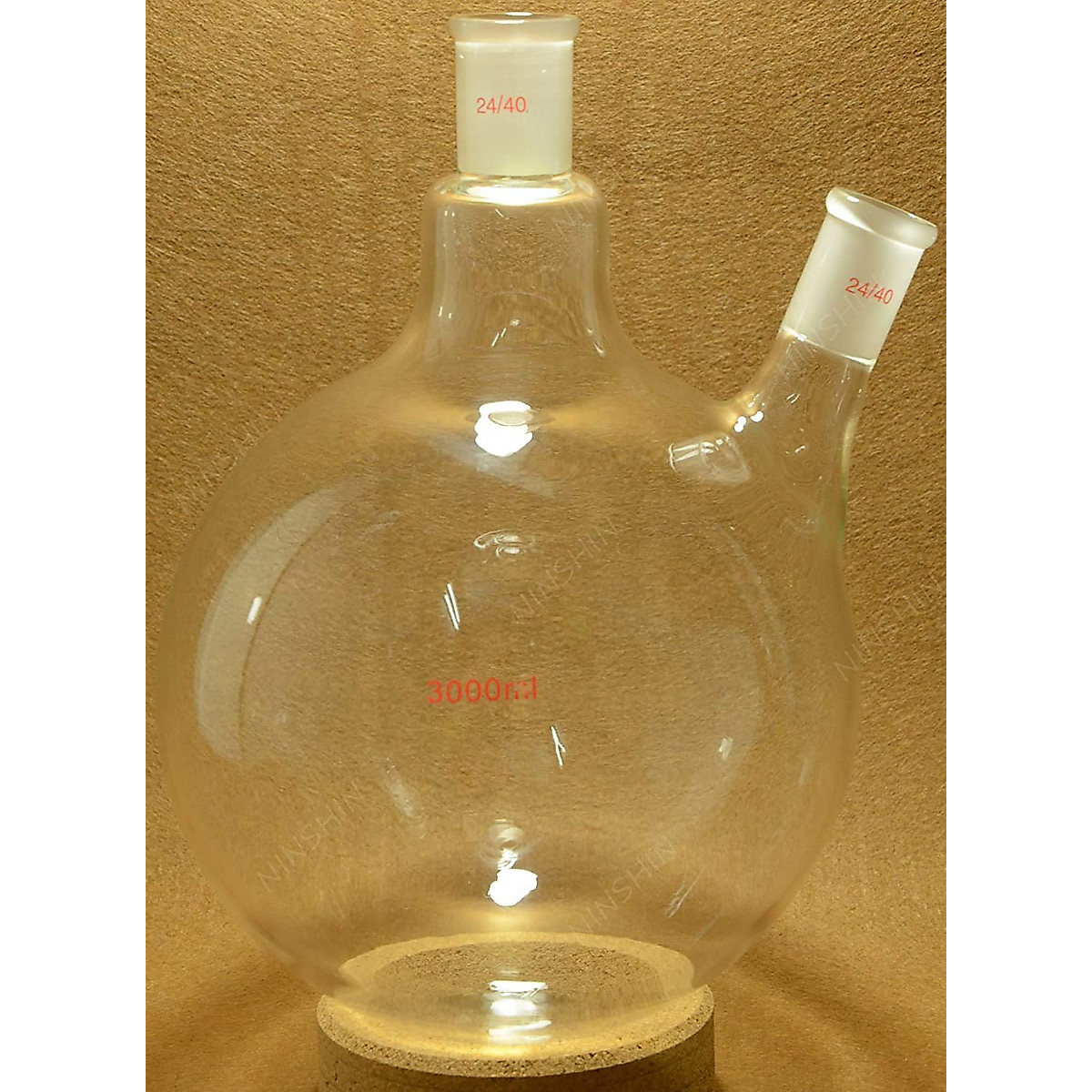 NANSHIN lab Glass,3000ml,24/​40,Two-NEC​k,Round Bottom Glass Flask,Twin​s Necks,3L,L​ab Boiling Vessel