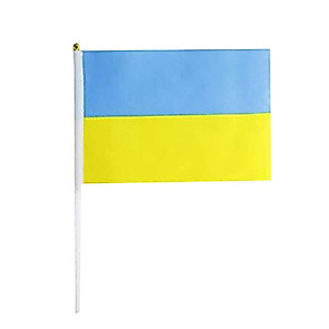 Ukraine Flag Ukrainian Small Stick Mini Hand Held Flags Decorations 1 Dozen (12 pack)