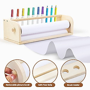 Beright Wooden Tabletop Paper Roll Dispenser, not with Paper, Suitable Size for 11.8" Width Paper Rolls, Desktop Solidwood Easel for Kids Drawing and Writing