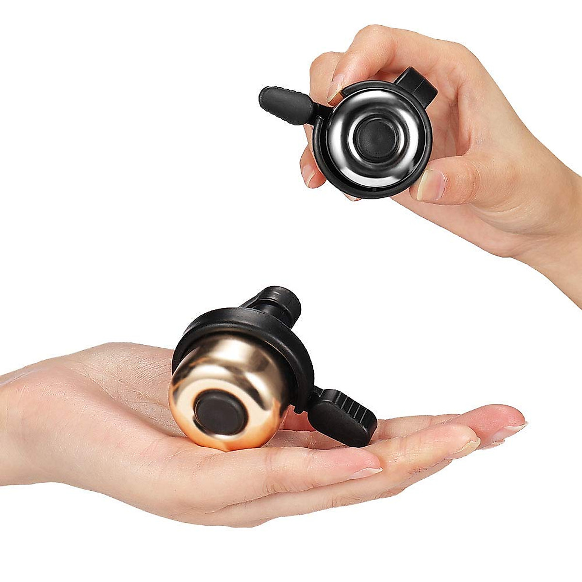 Emoly Bike Bell, 4 Pack Premium Bicycle Bell, Brass Bike Bells for Adults and Kids - Crisp Loud Melodious Sound - Bicycle Bells for Road Bike, Mountain Bike (Gold&Silver)