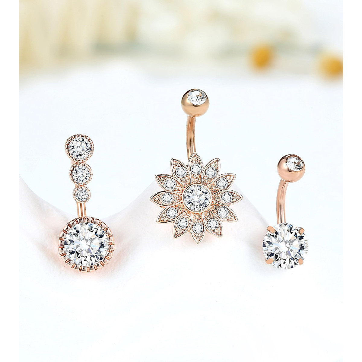 Tomovely 14G Belly Button Ring Cute Belly Button Rings Surgical Stainless Steel Belly Rings for Women Navel Rings Piercing Jewelry Belly Button Piercing Jewelry Rose gold