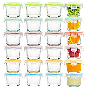 CZUMJJ 4 oz Circular Glass Food Storage Containers Set of 24, Small Containers with Locking Lids, Airtight Glass Food Jars for Food Portion, Snacks | Freezer, Microwave & Dishwasher Safe