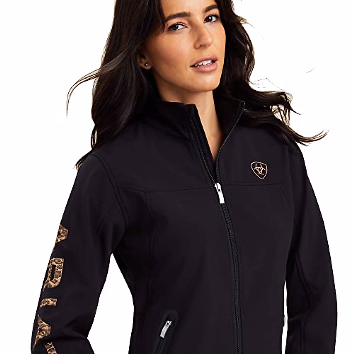 Ariat Female New Team Softshell Jacket Black/Leopard Small