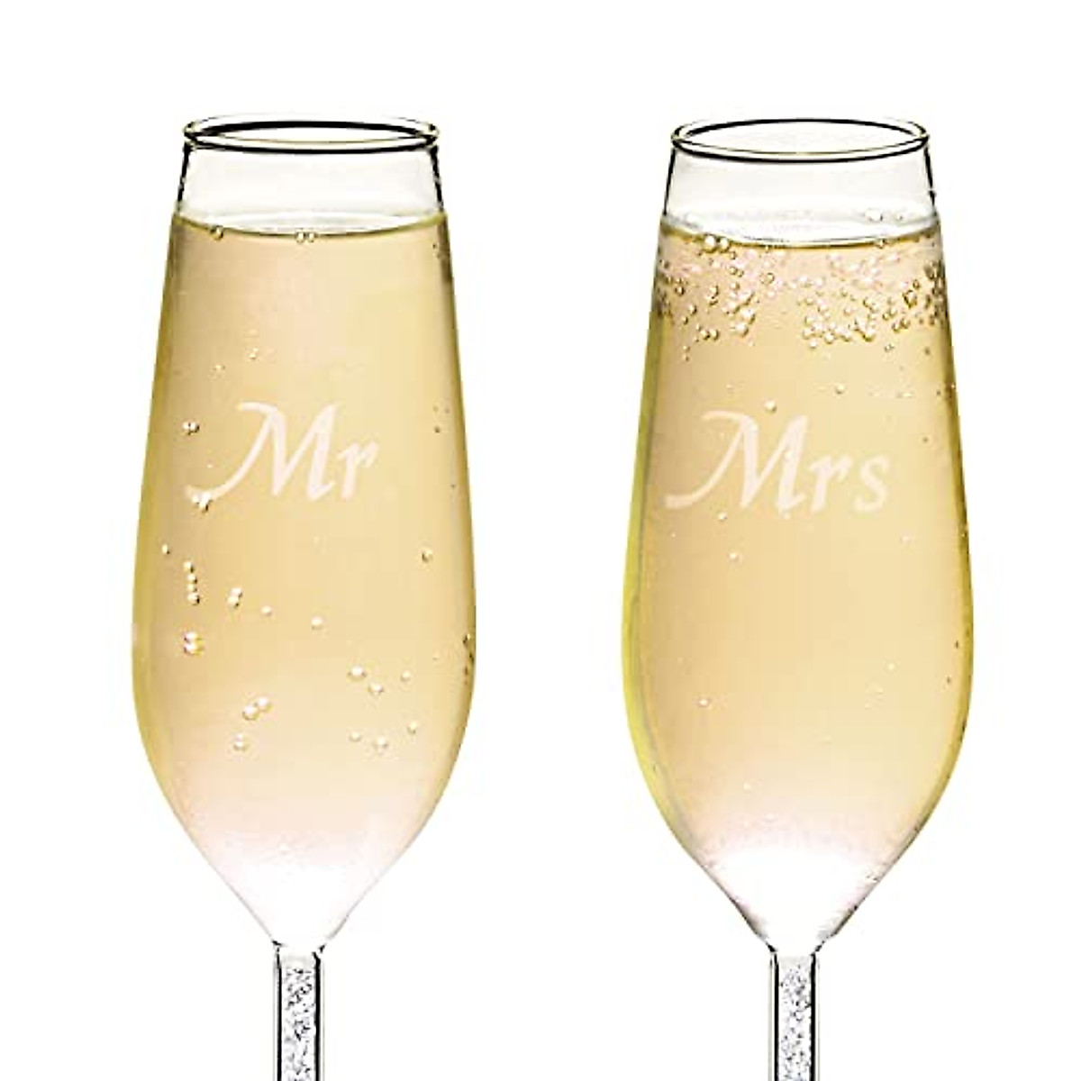 Juvale Set of 2 Mr and Mrs Champagne Glasses, His and Hers Wedding Day Toasting Flutes for Bride and Groom Newlyweds, Engagement, Wedding and Bridal Shower Gifts (8oz)