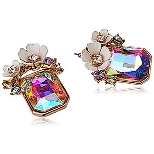 Betsey Johnson Flower Cluster Stone Drop Earrings