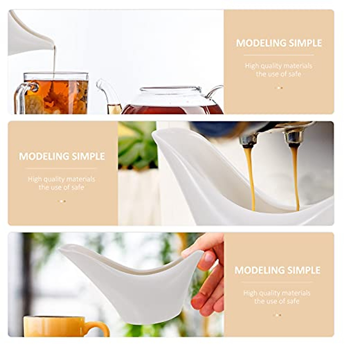 YARNOW Gravy Boat Ceramic White Gravy Boat for Salad Dressings Milk Broth Creamer Black Pepper Creamer Pitcher Milk Cup (White)