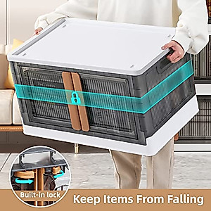 Storage Bins with Lids,Wheels-Large Plastic,4 Packs Folding Storage Box,34 Qt Stackable ,Grey Office Organization,White Dorm Room Essentials,Double Door File Cabinet