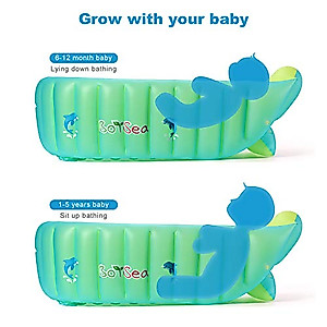 Boysea Inflatable Baby Bathtub with Air Pump, Bathtub Seat with Anti-Sliding Saddle Horn for Newborn to Toddler, Portable Travel Shower Basin with Back Support, Deflates and Folds Easily