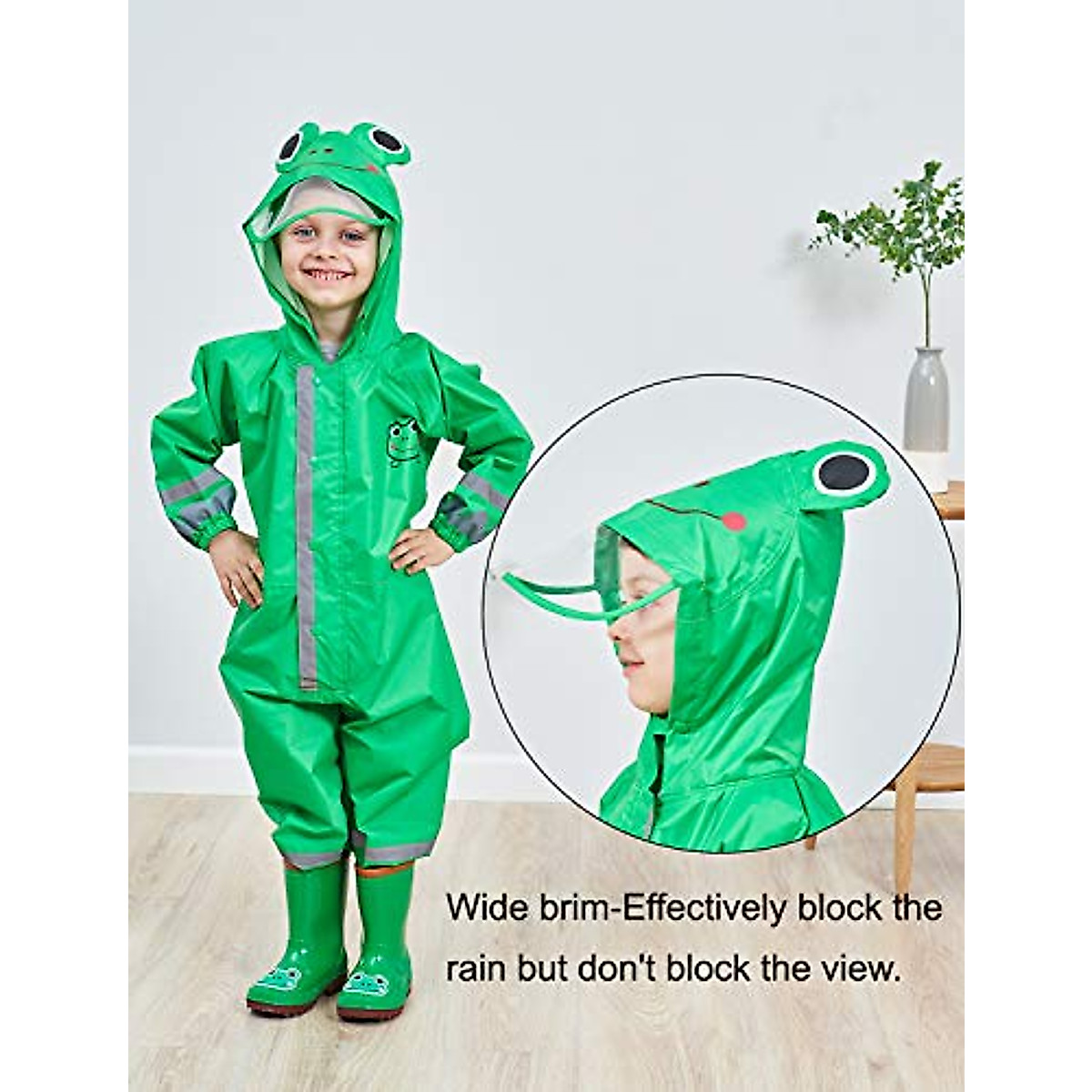 Vmonyco Kids One Piece Rainsuit Toddler Raincoat Waterproof Girls Lightweight Rain Coats/Jacket Girls Boy Green