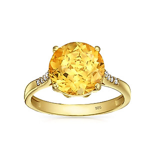 Classic 3CT Brilliant Oval Solitaire Gemstone Zircon Yellow Citrine Ring For Women 14K Gold Plated Silver November Birthstone