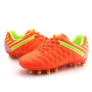 brooman Kids Athletic Soccer Cleats Boys Girls Outdoor Firm Ground Football Shoes (3.5,Orange)