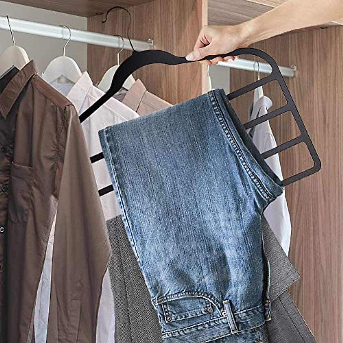 Pants Hangers Space Saving, Non-Slip Velvet Pants Hangers Multi-Layer, Durable Velvet Clothes Hangers Closet Organizer for Pants Jeans Scarf Tie (2Pcs)