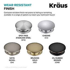 KRAUS Pop-Up Drain for Bathroom Sink with Overflow in Spot-Free Stainless Steel, PU-11SFS
