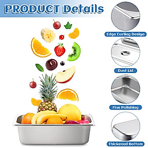 ALMOXVYE 2 Pack Steam Table Pan with Lids, 1/3 Size 4 Inch Deep Stainless Steel Hotel Pans, Anti Jam Restaurant Pans for Kitchen, Party, Restaurant, Hotel, Food Buffet Event