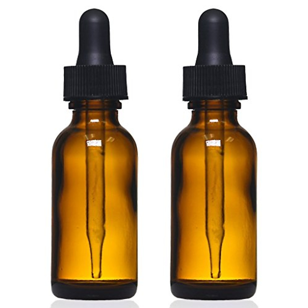 Amber Glass Bottles with Eye Droppers (2 oz, 2 pk) For Essential Oils, Colognes & Perfumes, Blank Labels Included