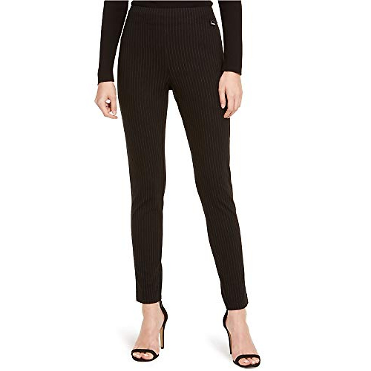Calvin Klein Women's Comfortable Ponte Fitted Pants, Pinstripe, X-Large