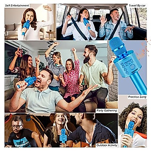 BONAOK Wireless Bluetooth Karaoke Microphone, 3-in-1 Portable Handheld Mic Speaker for All Smartphones,Gifts for Boys Kids Adults All Age Q37(Blue)