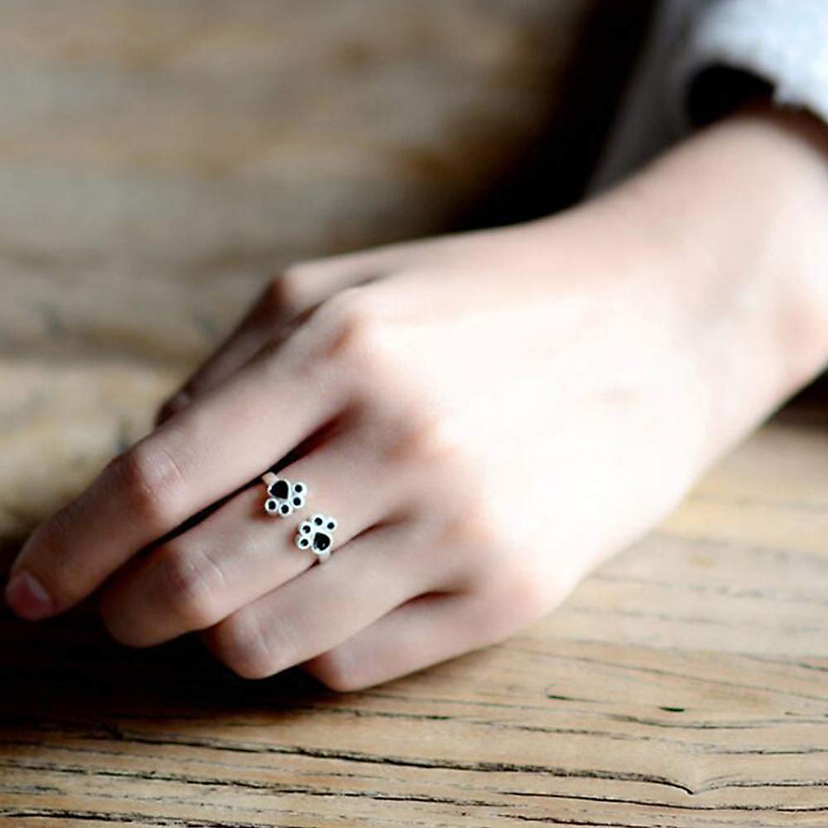 SEniutarm Engagement Love Rings Wedding Bands Fashion Cute Women Pet Cat Dog Puppy Paw Print Opening Finger Ring Jewelry Gift for Women/Girl Finger Rings DIY Jewelry Gifts - Silver