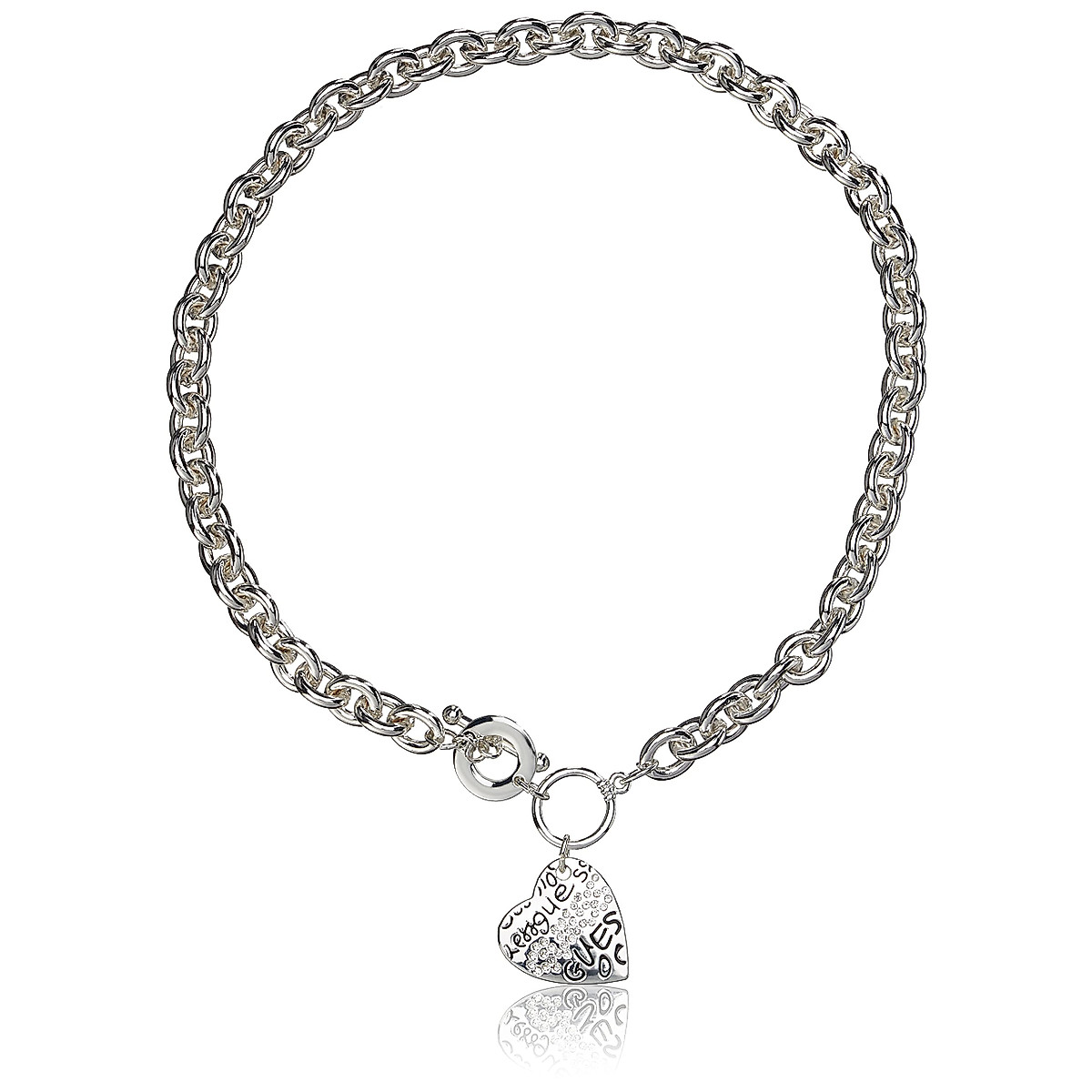 GUESS womens "Basic" Silver and Crystal Graffiti Heart Toggle Pendant Necklace, 16"