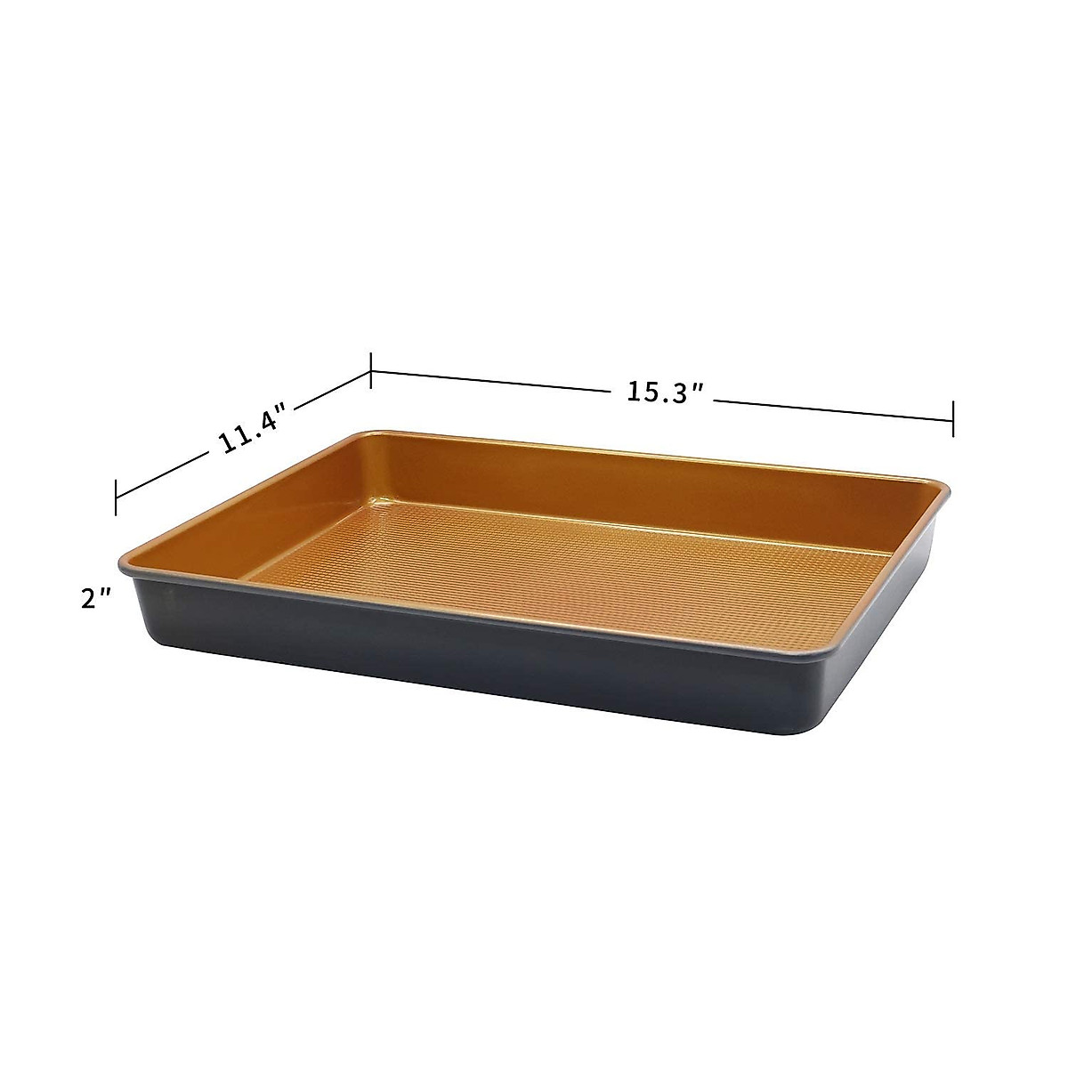 LUCYCAZ 15''x11''x2'' Deep Large Half Sheet Cake Pan Set, 1/2 Size Rectangle Copper Baking Pans Cookie Sheets Bakeware Toaster Oven Nonstick Set for Home Kitchen Muffin Bread Pan Heavy Duty, 2-Piece