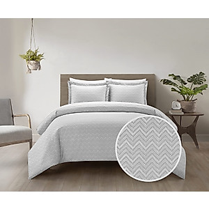 Chic Home Blaine 3 Piece Duvet Cover Set Contemporary Two Tone Striped Chevron Pattern Bedding - Pillow Shams Included, King, Grey