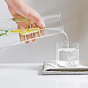 NDSWKR 2 Sets Bedside Water Carafe with Tumbler Glass, 800 ML Bedside Night Carafe Pitcher and Water Glass, Glass Water Pitcher with Cup for Bathroom, Bedroom, Kitchen, Living Room, Office (26 Oz)