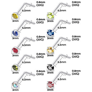 Lsnevsie Nose Rings Studs for Women 20G 316L Surgical Stainless Steel L Shaped Curved l Silver Opal Hypoallergenic Nose Stud Ring Body Piercing Jewelry for Men Diamond CZ 3mm