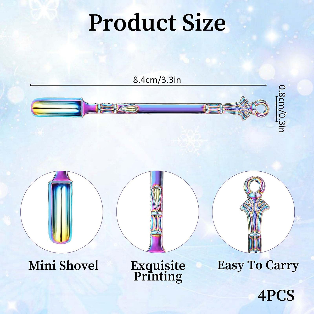 Molain 4 Pcs Mini Spoons, Metal Small Shovel Spice Spoon Mini Spoons for Powder Medicine Spoons Scoop Spoons Home Supplies Pendants Necklace (Colorful)