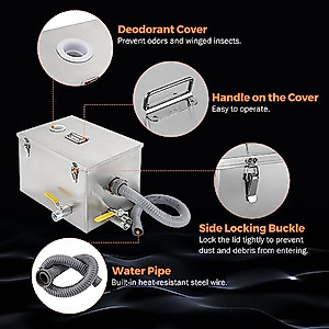 BEAMNOVA Commercial Grease Trap 8lbs Stainless Steel Interceptor Top Inlet for Restaurant Home Kitchen Tools, 13.98" x 10" x 9.25"(L*W*H)