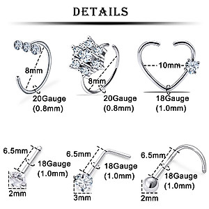 Kridzisw 18g Nose Ring Hoop Stud Piercing Jewelry for Women 316L Stainless Surgical Steel L Shaped Bend Straight Silver Nose Nostril Ring Hoop Stud Pin Bone Earring Piercing Jewelry women Men 8mm 2mm