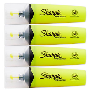 Sharpie Clear View Fluorescent Highlighters, Chisel Tip, Smear Guard Ink (Yellow, 4-Pack)