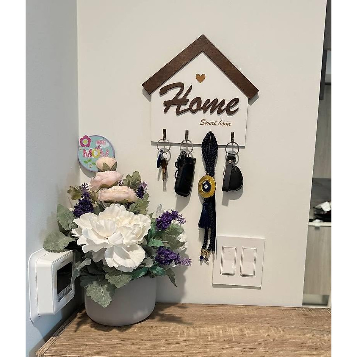 House Warming Presents for New Home, Home Sweet Home Wooden Key Rack, Personalized Key Holder for Wall, Custom Key Hanger with Family Name, Wedding Gifts for Couple, House Warming Presents for New Hom