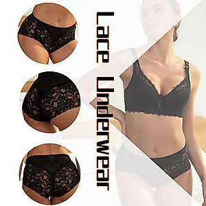 Cinvik Sexy Underwear for Women Plus Size Briefs Breathable Lace Panties Seamless High Waisted Cheekster Granny Panties 1XL