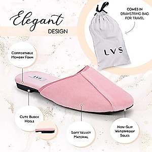 LVS House Slipper Mules for Women. Stylish Pink and Comfortable. Memory Foam, Indoor Outdoor Anti-Slip Rubber Soles. Includes Travel Dust Bag.