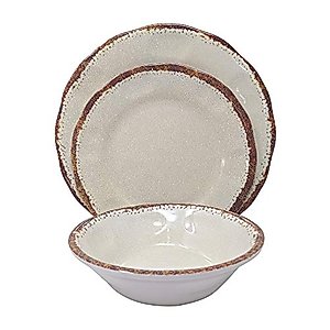 Gianna's Home 12 Piece Rustic Farmhouse Melamine Dinnerware Set (Ivory)