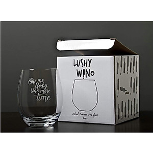 Lushy Wino - Etched Wine Glasses Stemless: Sip Me Baby One More Time | 18oz. All Purpose Wine Glass with Funny Sayings