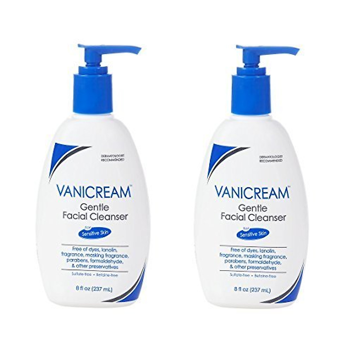 Vanicream Gentle Facial Cleanser for Sensitive Skin, 8 fl oz pack of 2