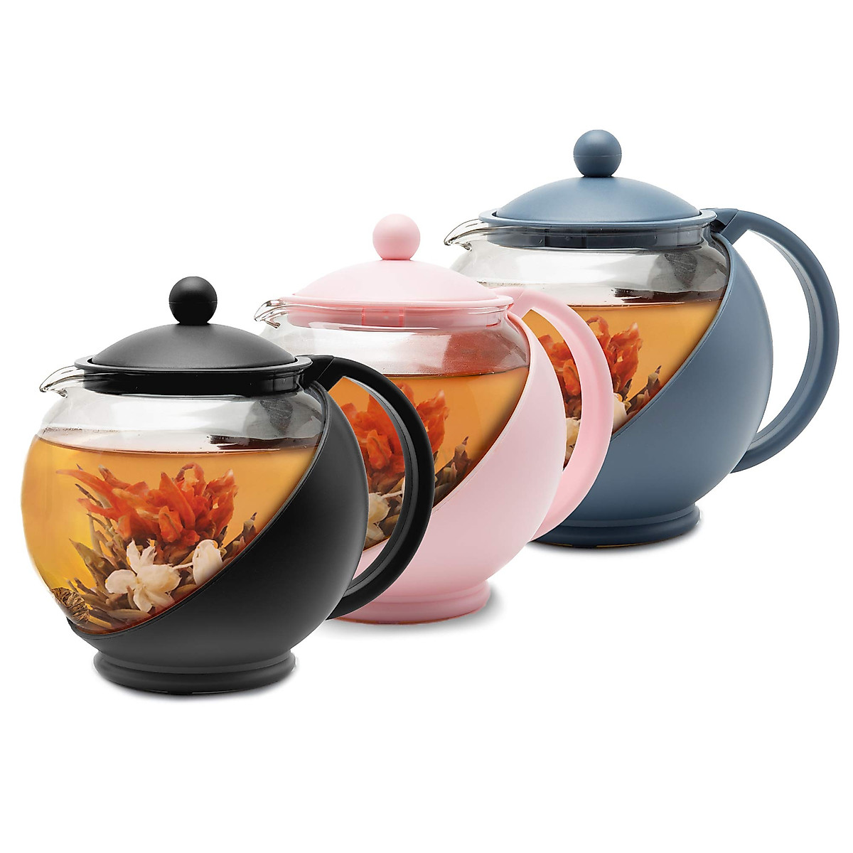 Primula Half Moon Teapot with Removable Infuser, Glass Tea Maker, Stainless Steel Filter, Dishwasher Safe, 40-Ounce, Black