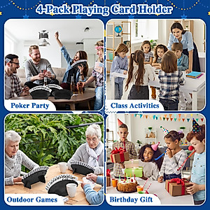 Shappy 4 Pack Playing Card Holder for Kids Adults Card Holders for Playing Cards Hands Free Card Holder for Family Card Game Nights Canasta Poker Parties(Black)