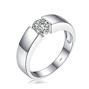 MYLYAHY Classic Round Brilliant Cut Cubic Zirconia Solitaire Band Ring for Men Women,S925 Sterling Silver Eternity Engagement Wedding CZ Gem Gemstone Band Ring Jewelry Gift for Him Her (Ring_A, 8)