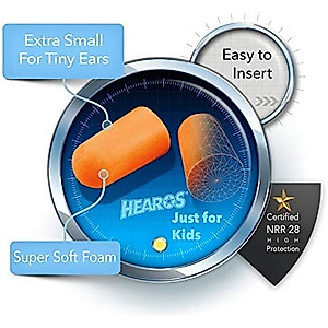 HEAROS Just for Kids Ear Plugs NRR 28 Foam EarPlugs, Extra Small Corded Hearing Protection with Storage Case (3 Pairs)