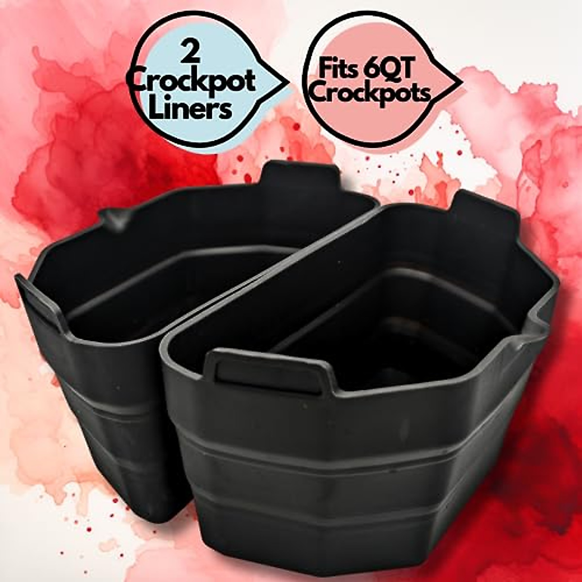 SimplyRye Silicone Slow Cooker Liners fits 6QT Crockpot, Reusable/Leakproof, Slow Cooker Divider Insert Liners, Dishwasher Safe (2 in 1 Black fits 6QT)